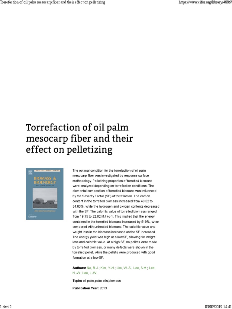 Torrefaction of Oil Palm Mesocarp Fiber and Their Effect On Pelletizing ...