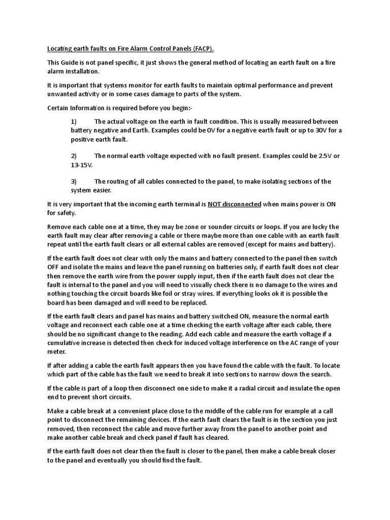 Locating Earth Faults On Fire Alarm Control Panels | PDF | Mains ...
