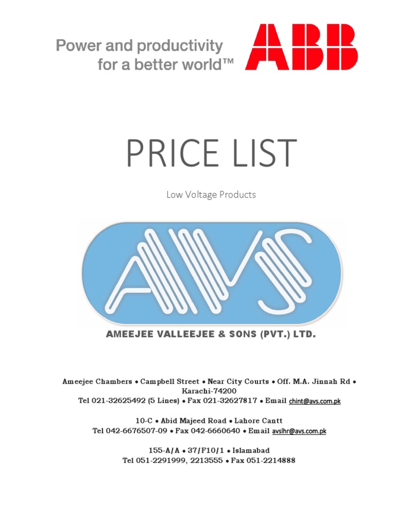 Abb (Avs) Price List | PDF | Relay | Alternating Current