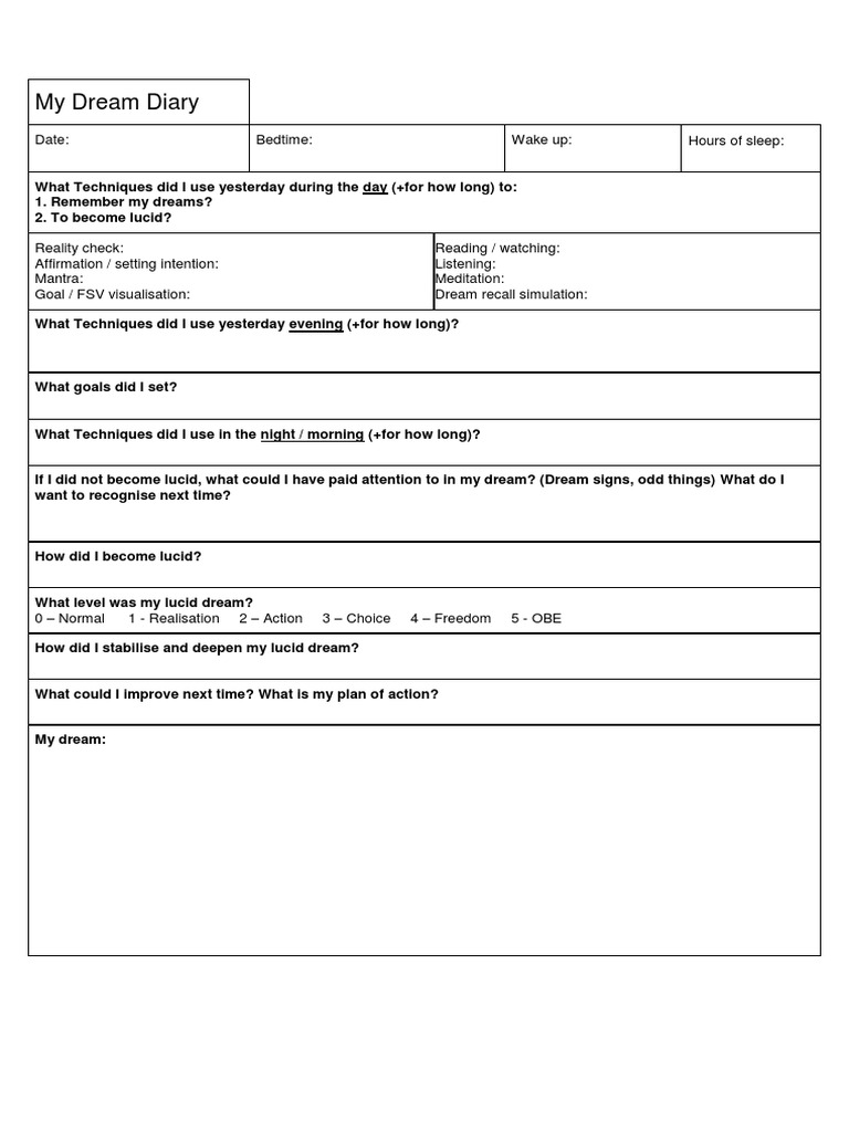 My Dream Diary Template | PDF | Self-Improvement