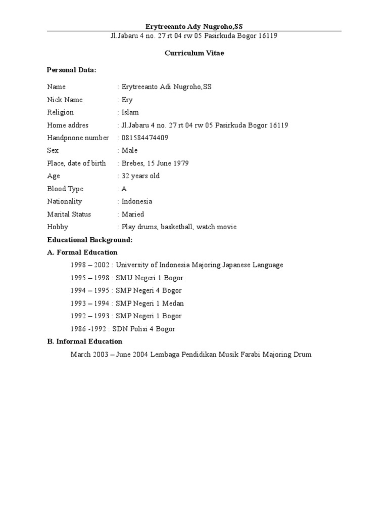 Curricullum Vitae Ery | PDF | Cognition | Behavior Modification