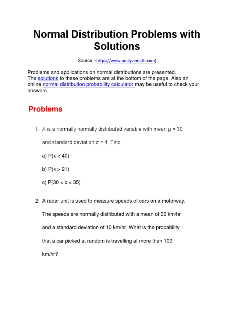 Normal Distribution Problems With Solutions | PDF | Normal Distribution | P Value