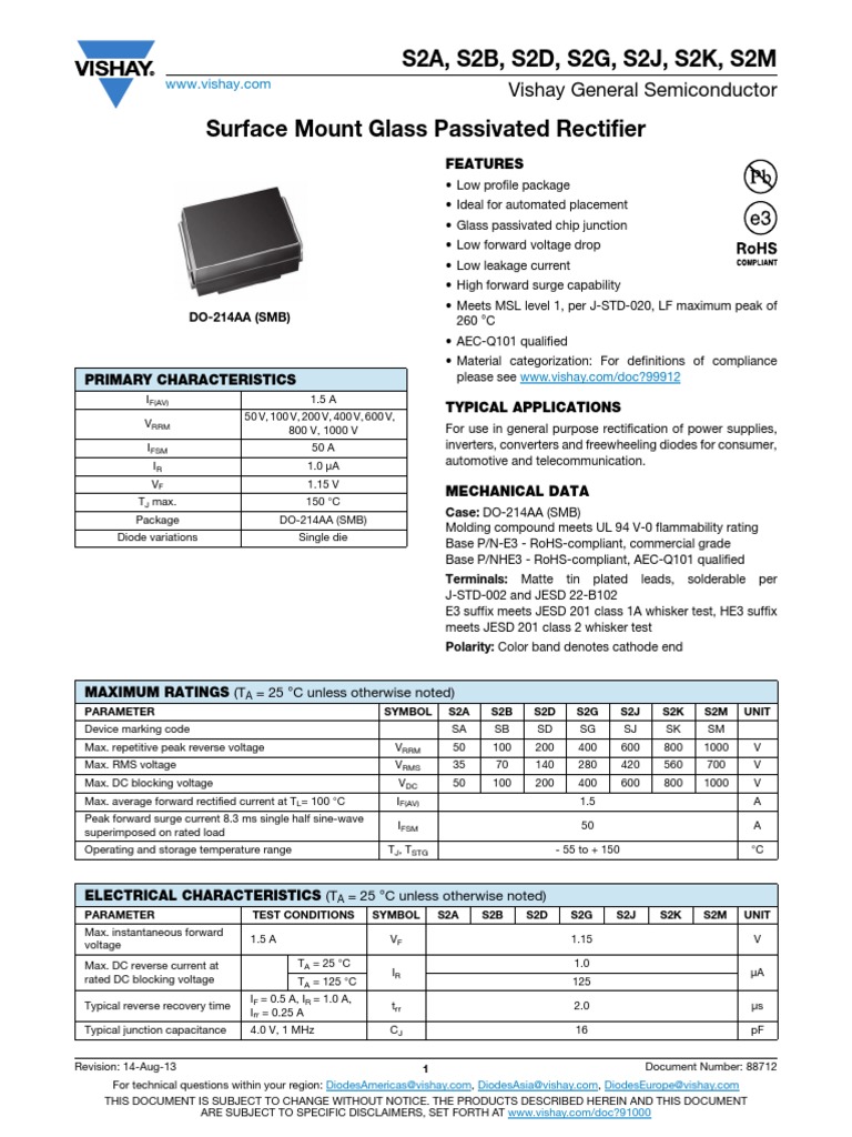 S2A, S2B, S2D, S2G, S2J, S2K, S2M: Vishay General Semiconductor | PDF ...