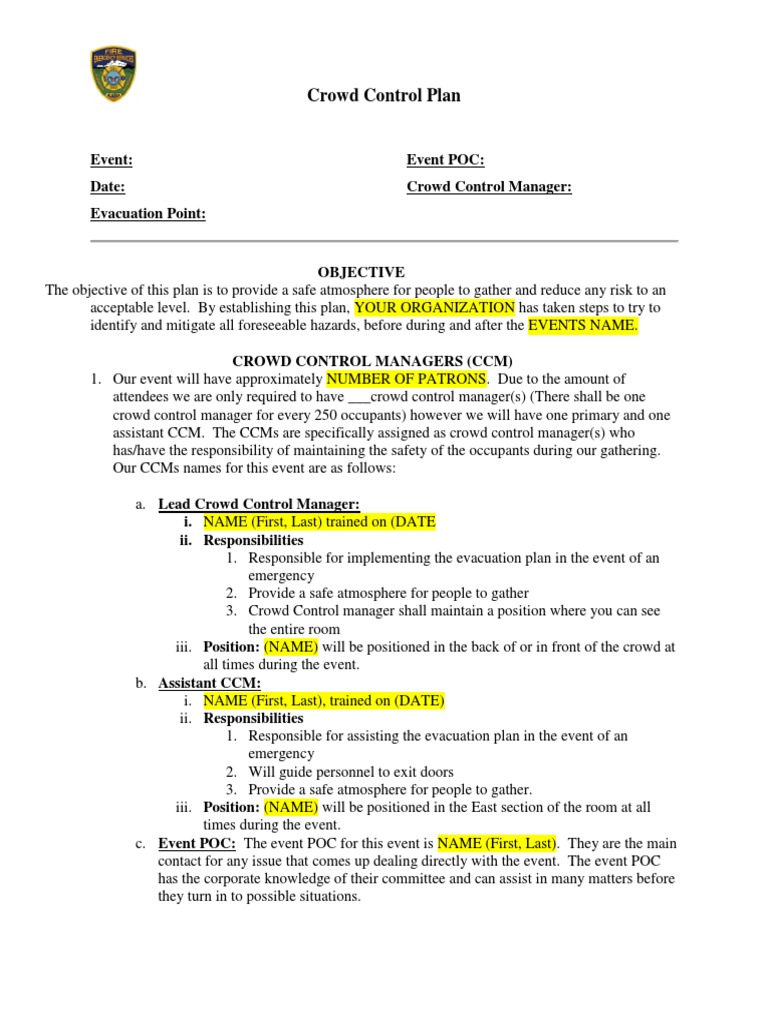 Crowd Control Plan Form | PDF | Lighting | Prevention