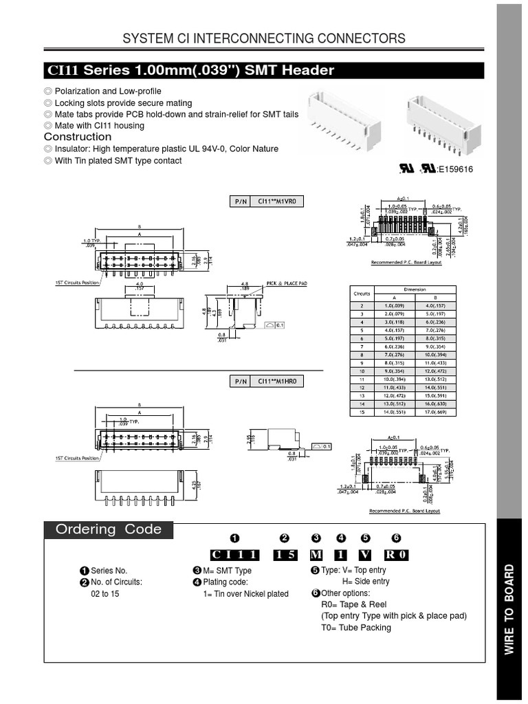 Series 1.00mm (.039") SMT Header: System Ci Interconnecting Connectors ...
