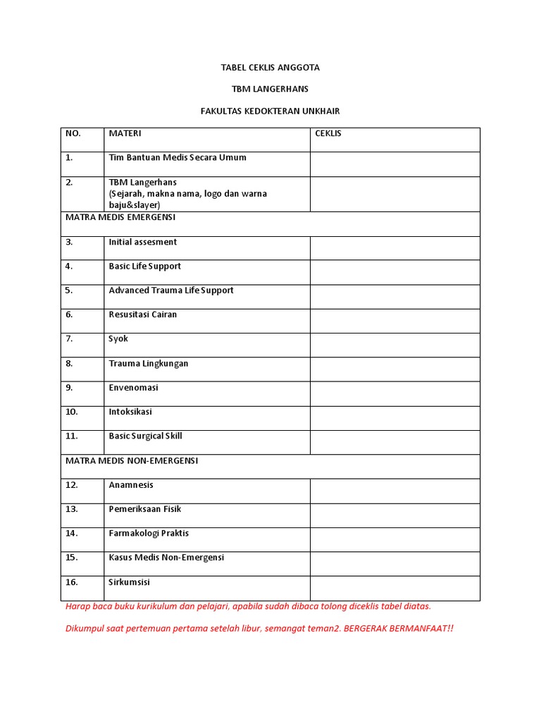 Tabel Ceklis Anggota | PDF