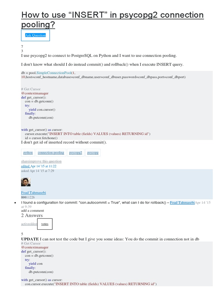 How To Use INSERT in Psycopg2 Connection Pooling | PDF | Data ...