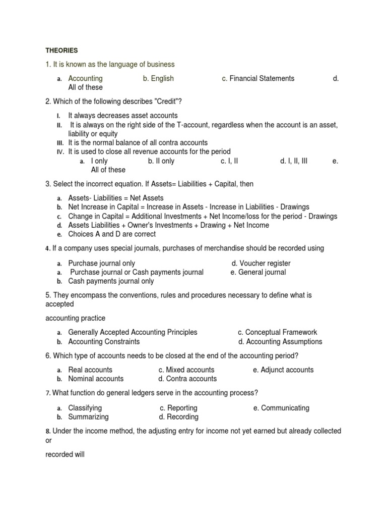 Accounting Theories Reviewer | PDF | Debits And Credits | Corporations