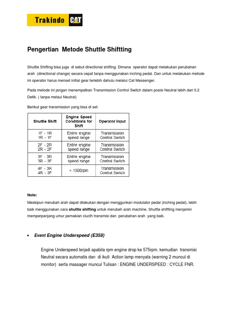 Metode Shuttle Shifting dan Underspeed | PDF | Teknologi & Rekayasa