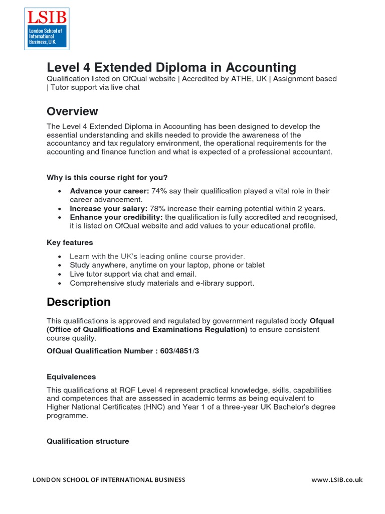 Level 4 Extended Diploma in Accounting | PDF | Diploma | Academic Degree