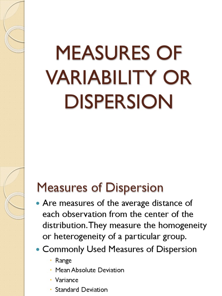 Measures of Variability or Dispersion | PDF | Arithmetic Mean ...