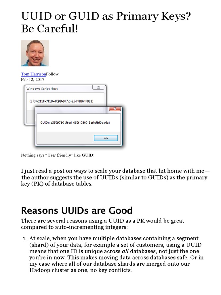 UUID or GUID As Primary Keys Be Careful | PDF | Databases | Information ...