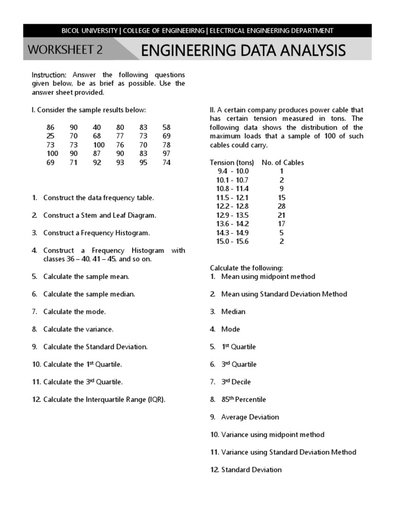 Engineering Data Analysis: Worksheet 2 | PDF | Statistical Analysis ...