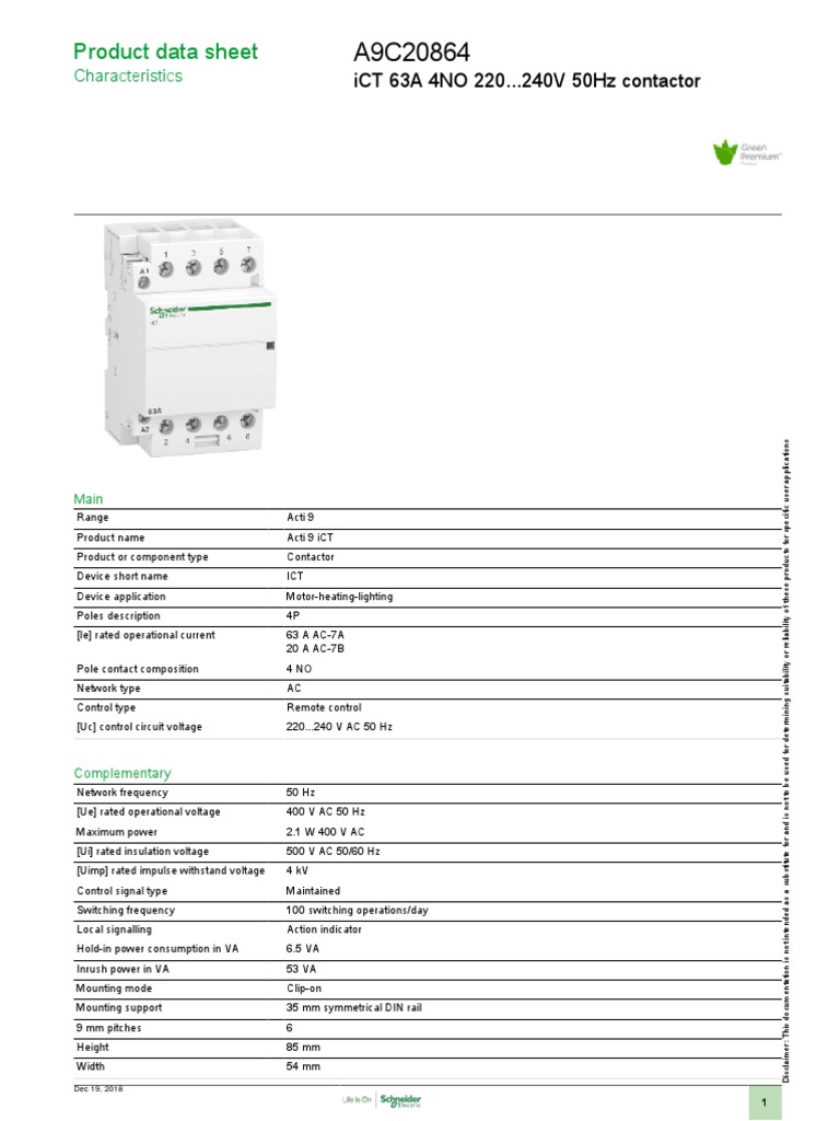 Datasheet A9C20864 CONCTACTOR SCHNEIDER | PDF | Alternating Current ...