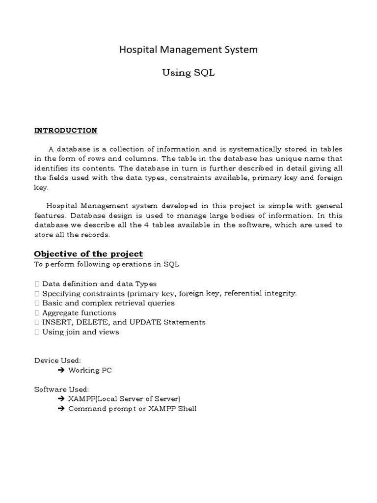 Hospital Management System | PDF | Databases | Areas Of Computer Science