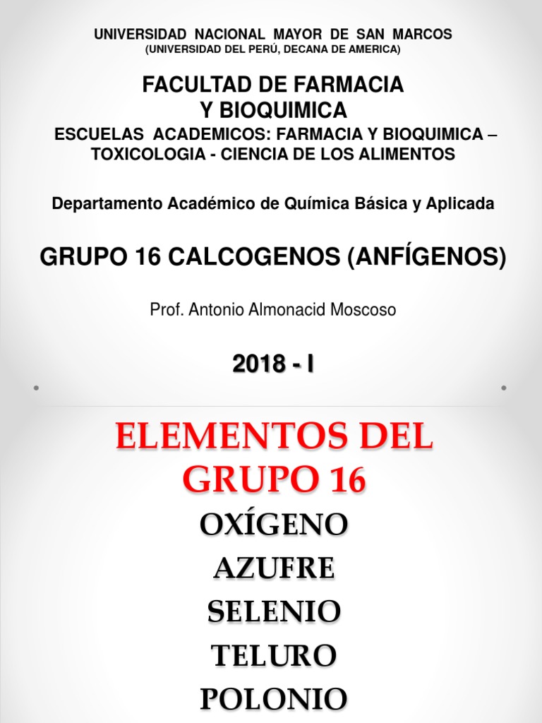 Elementos y Propiedades del Grupo 16 | PDF | Azufre | Oxígeno