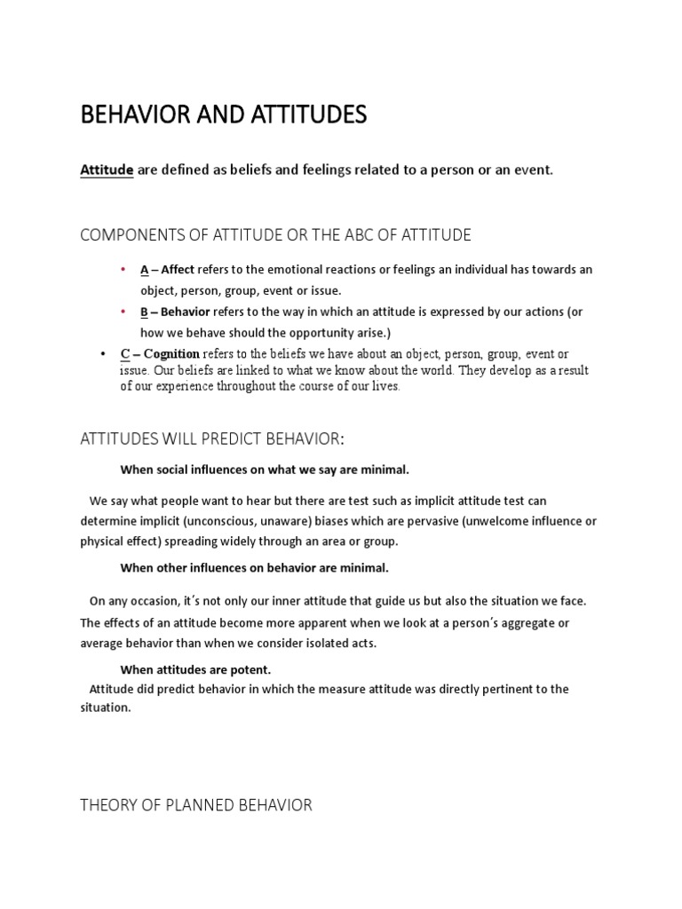 Behavior and Attitudes: Components of Attitude or The Abc of Attitude ...