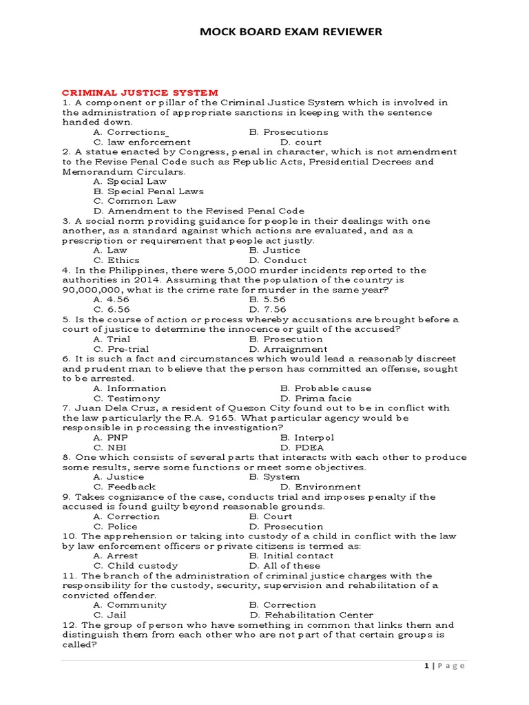 Mock Board Exam | PDF | Juvenile Delinquency | Criminology