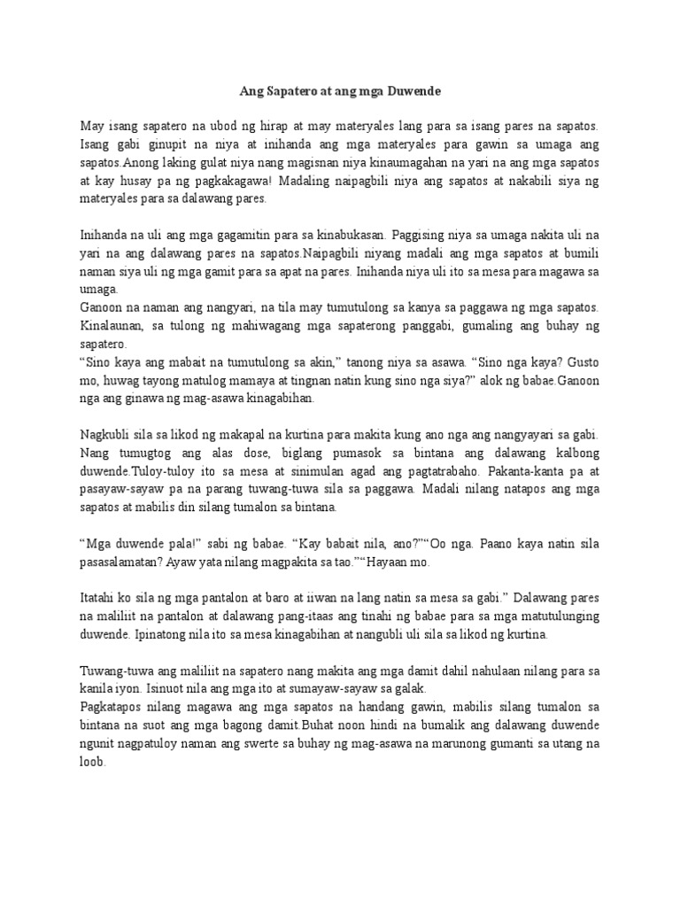 Ang Sapatero at Ang Mga Duwende | PDF