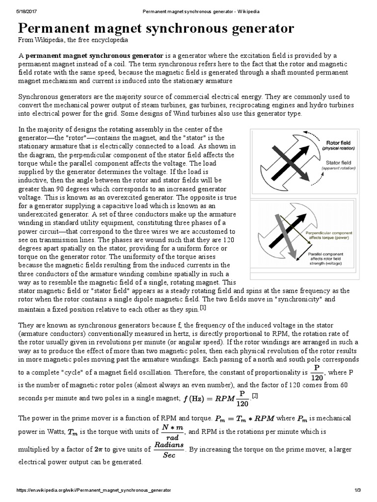 Permanent Magnet Synchronous Generator | PDF | Electromagnetism ...