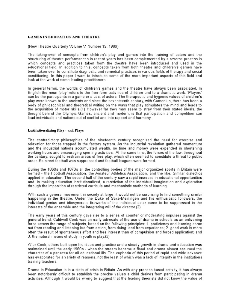 Role of Drama in Education | PDF | Improvisation | Theatre