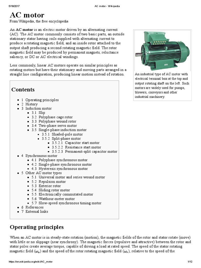 AC Motor: From Wikipedia, The Free Encyclopedia | PDF | Electric Motor ...