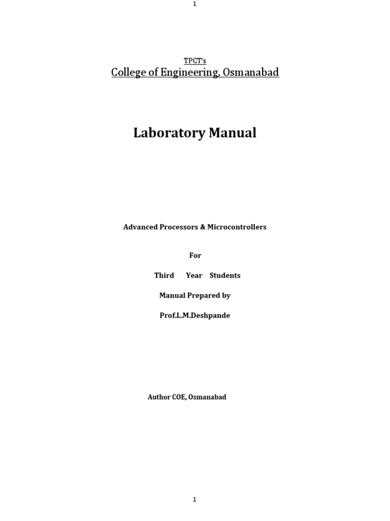 Laboratory Manual: College of Engineering, Osmanabad | PDF | Assembly ...