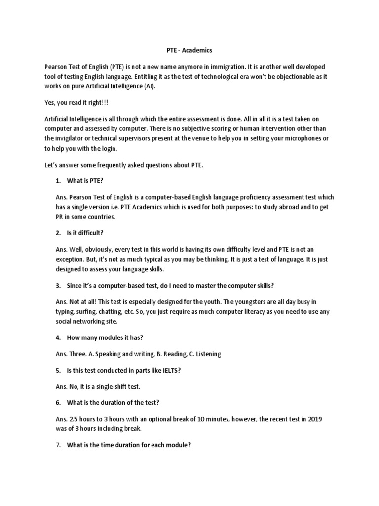 PTE Academic: Online Practice Test and Mock Test of PTE Test | PDF ...