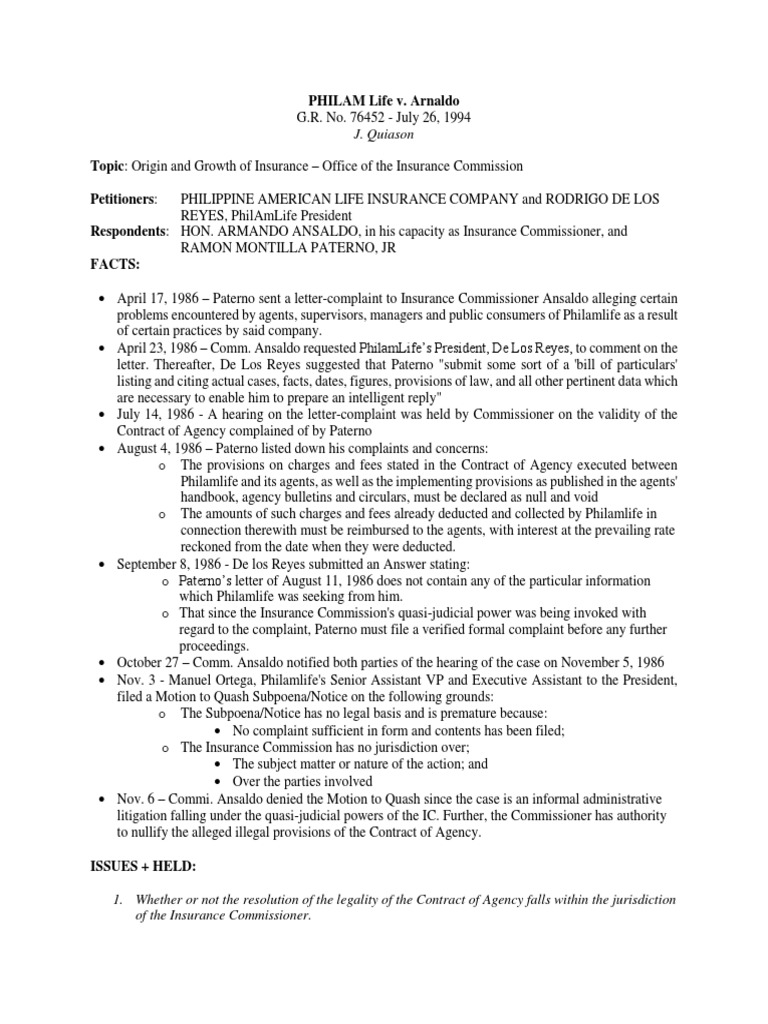 PHILAM Life v. Paterno | PDF | Employment | Insurance