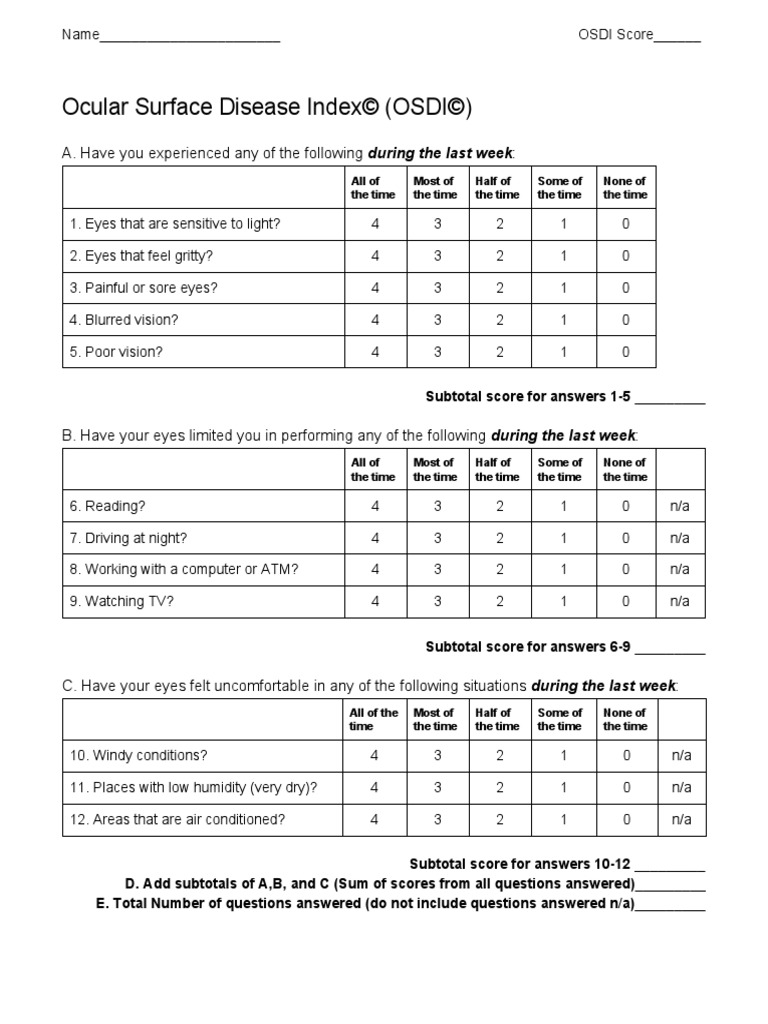 Ocular Surface Disease Index© (OSDI©) | Download Free PDF | Medicine ...