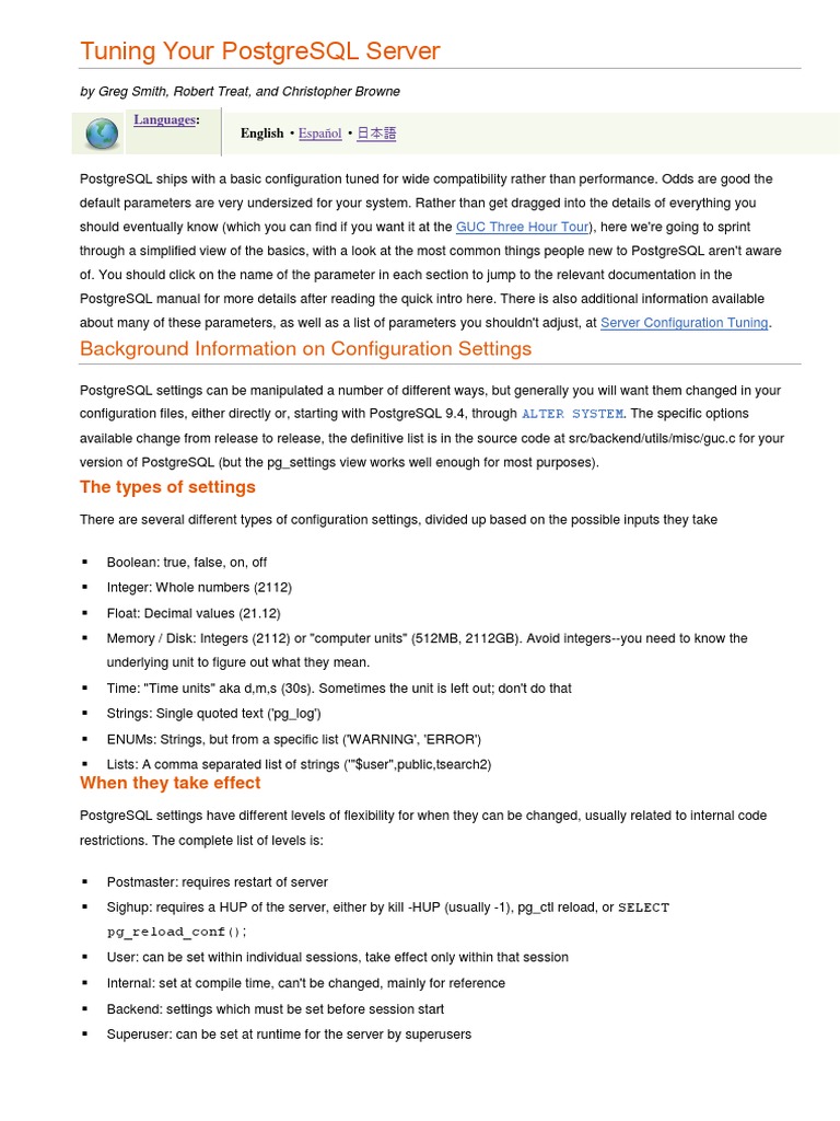 Tuning Your PostgreSQL Server | PDF | Postgre Sql | Databases