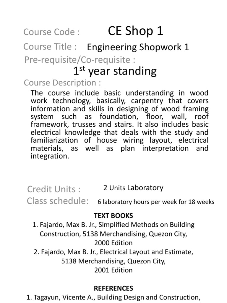 CE Shop 1: 1 Year Standing | PDF | Concrete | Masonry