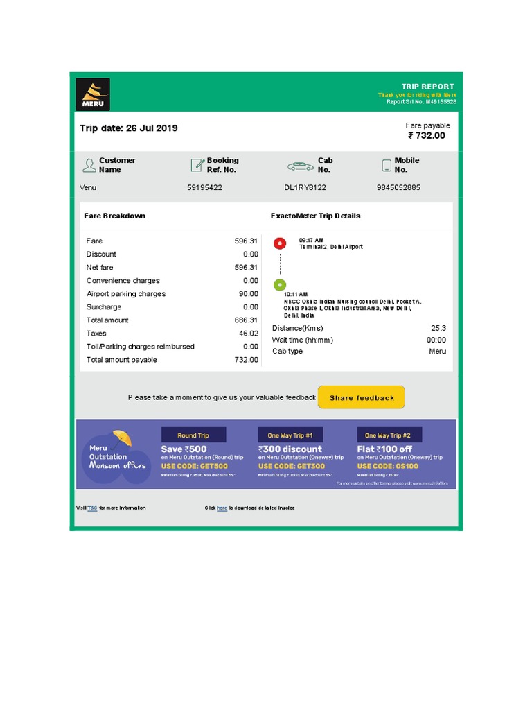 Meru Trip Report Summary | PDF | Invoice | Public Transport