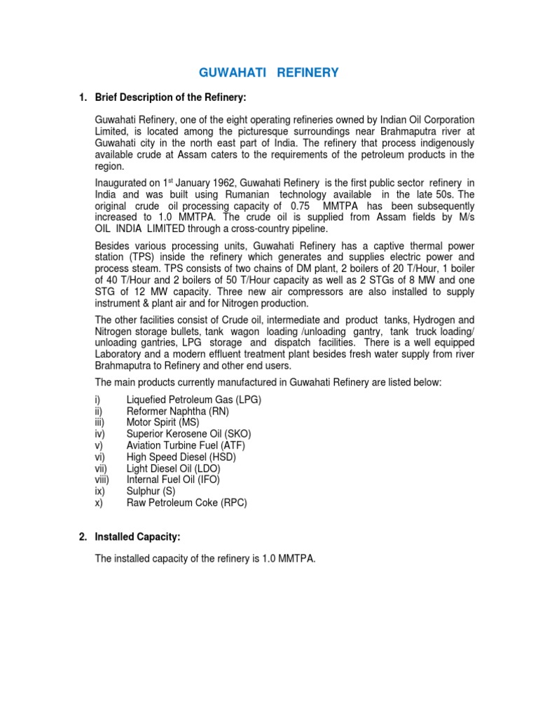 Brief Refinery Write Up GR | PDF | Oil Refinery | Gasoline
