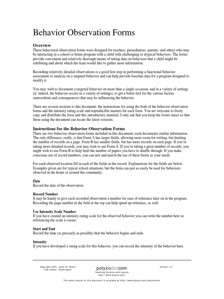 Behavior Observation Forms: Polyxo Com | PDF