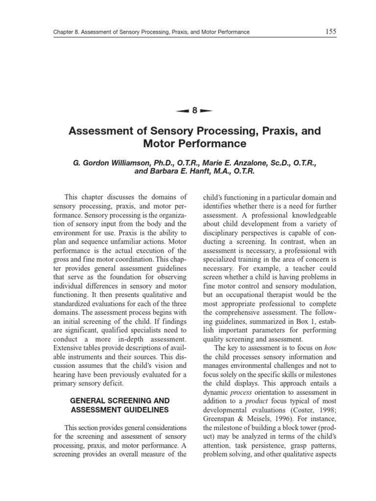 Sensory & Motor Assessment Guide | PDF | Perception | Attention