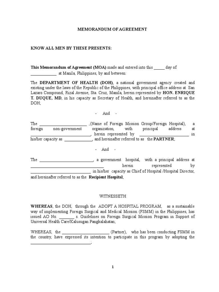 Moa Template For Adopt A Hospital | PDF | Public Sphere | Government