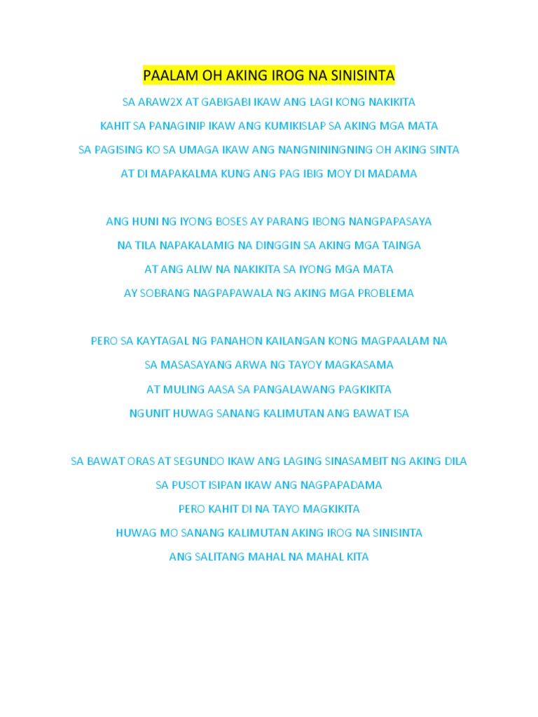Paalam Oh Aking Irog Na Sinisinta | PDF