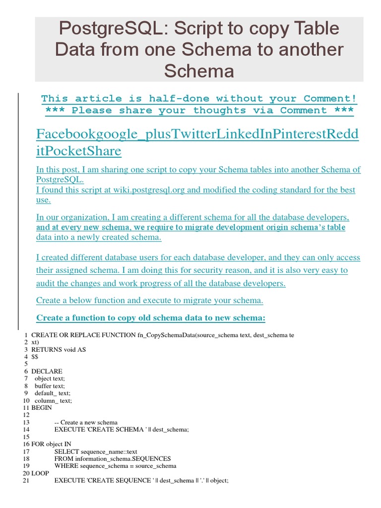 Script To Copy Table Data From One Schema To Another Schema | PDF ...