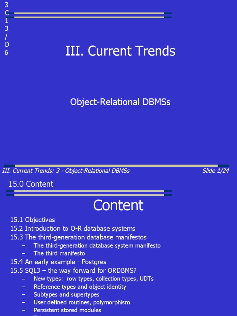 Iii. Current Trends: Object-Relational Dbmss | PDF | Databases | Relational Database
