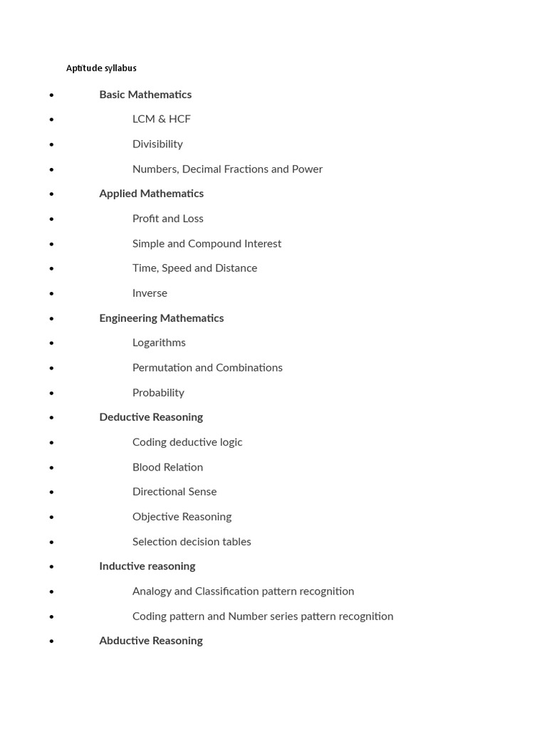 Basic Mathematics: Aptitude Syllabus | PDF