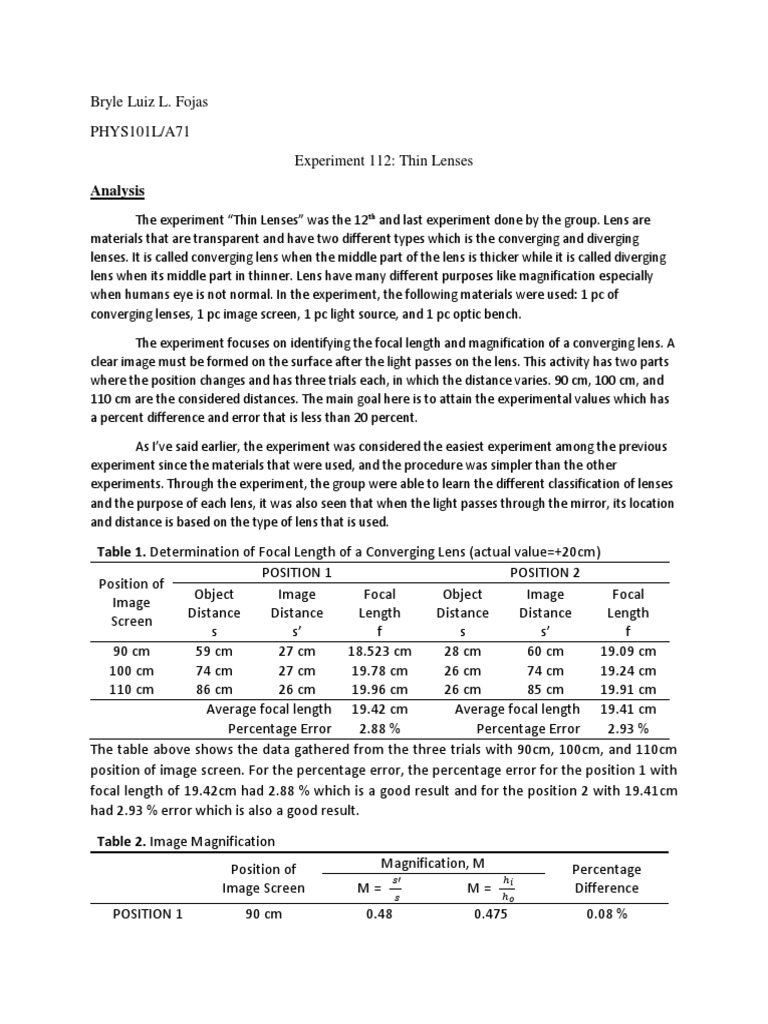Experiment 112 Final | PDF | Lens (Optics) | Atomic