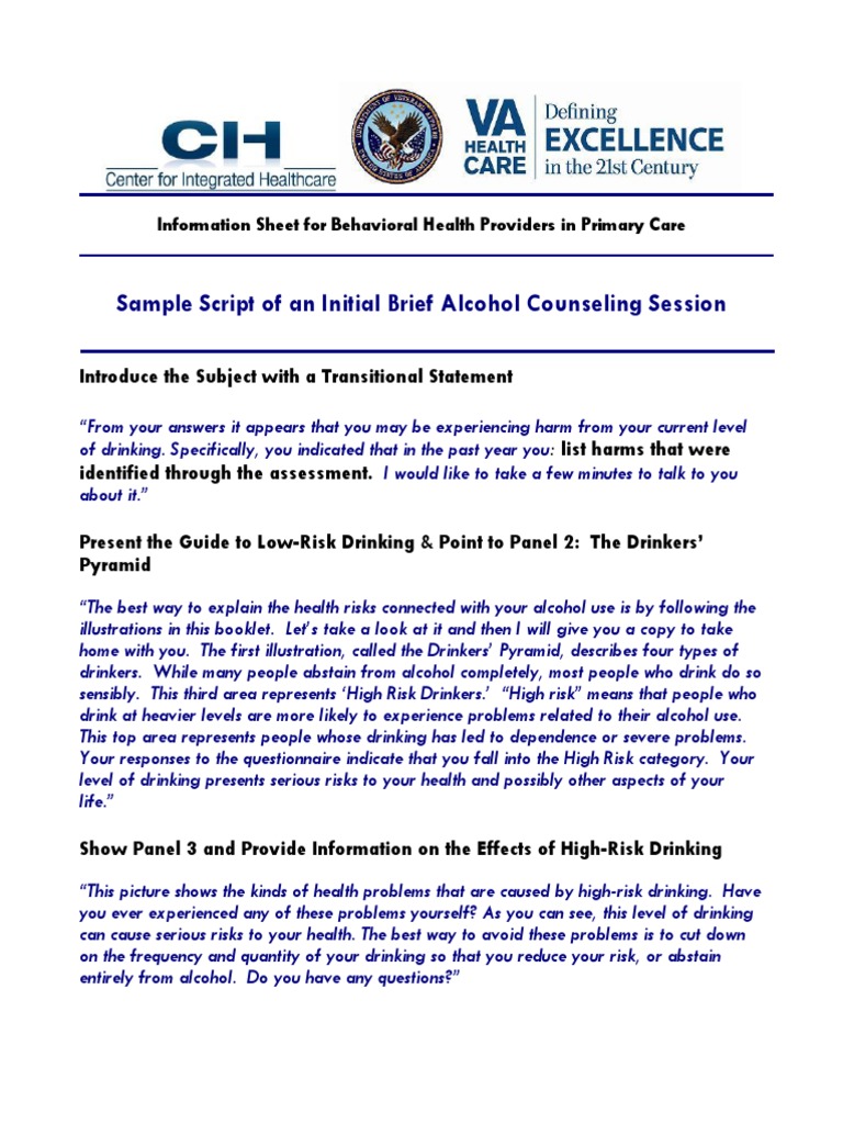Initial Alcohol Counseling Script Guide | PDF | Alcoholic Drinks | Drink