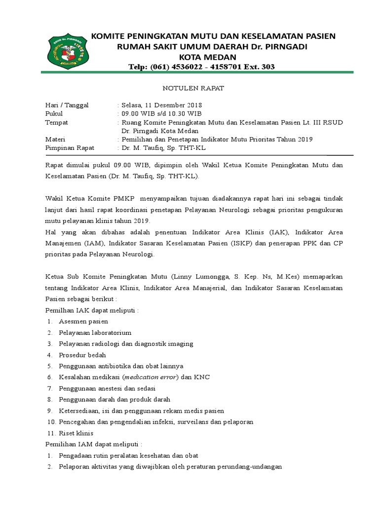Notulen Rapat Prioritas PMKP DGN Neurologi | PDF