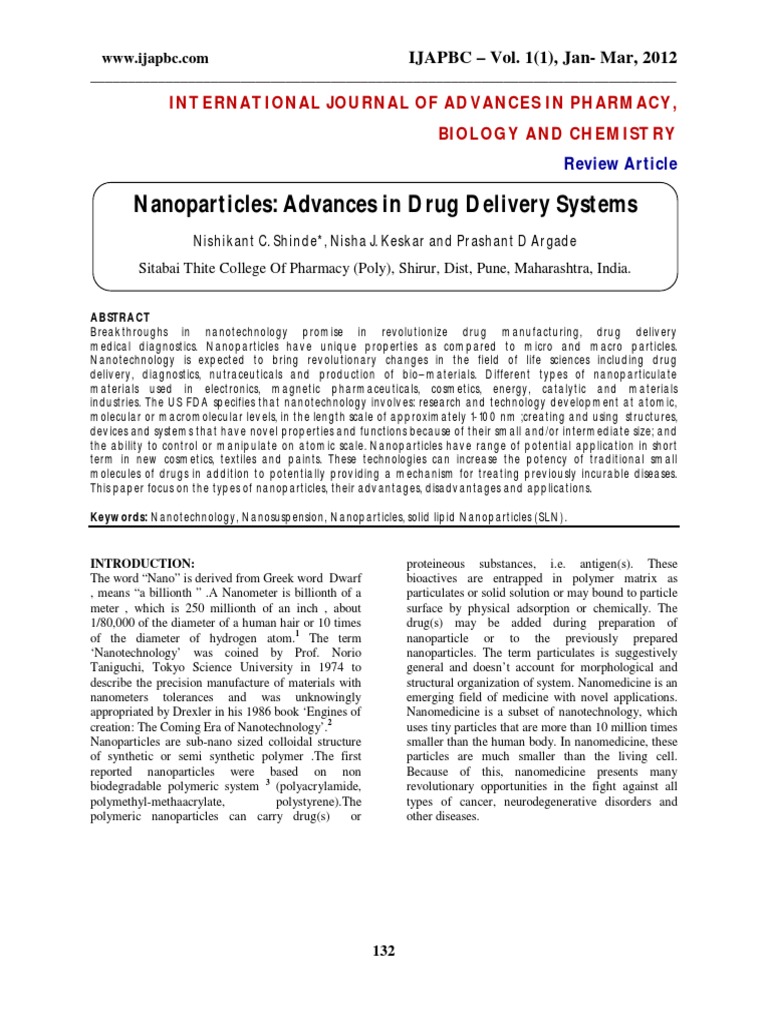 Nanoparticles Advances in Drug Delivery Systems | PDF | Nanoparticle ...