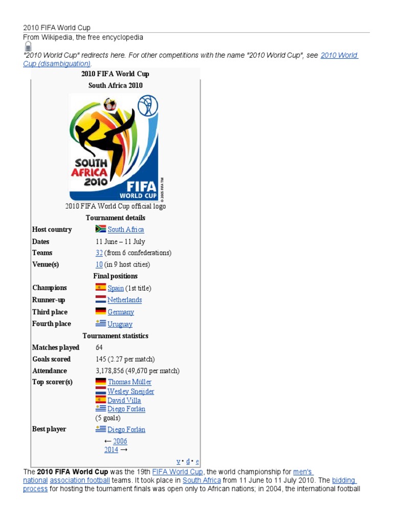 2010 FIFA World Cup | PDF | Fifa World Cup | Association Football Seasons