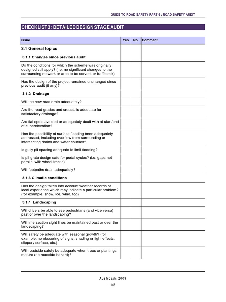 Checklist 3: Detailed Design Stage Audit: 3.1 General Topics | PDF ...