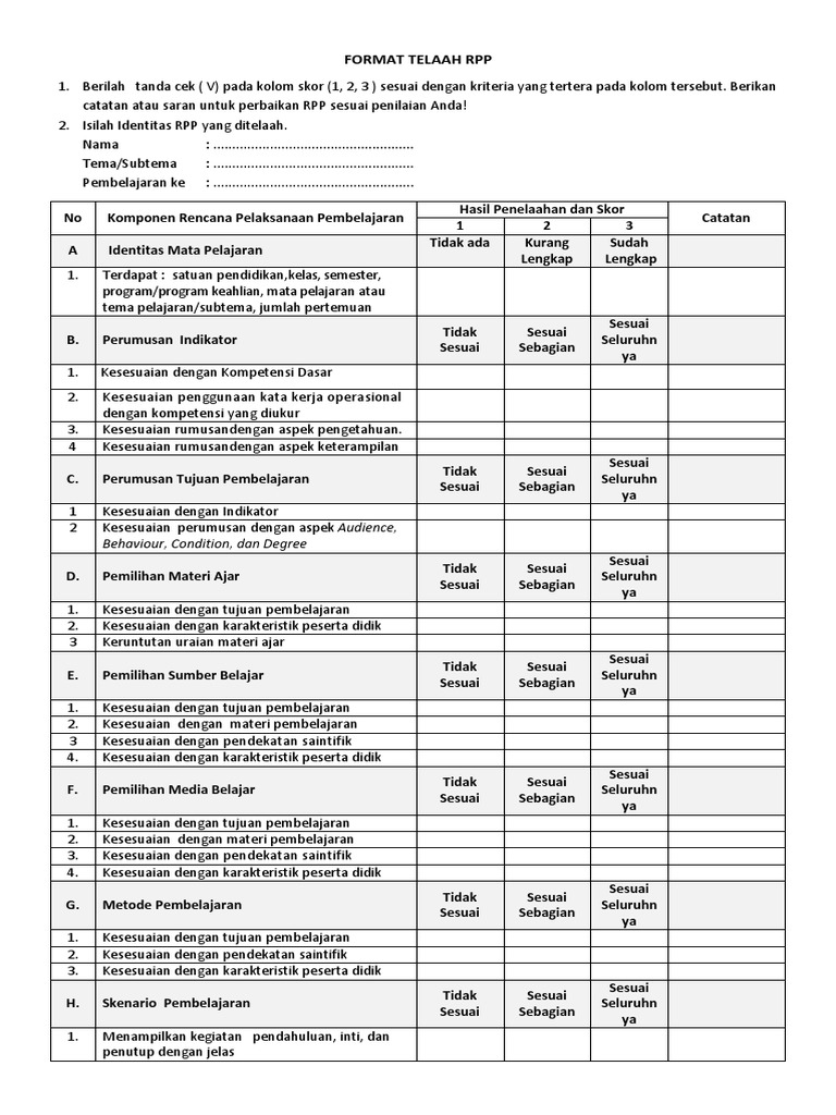 Format Telaah RPP | PDF