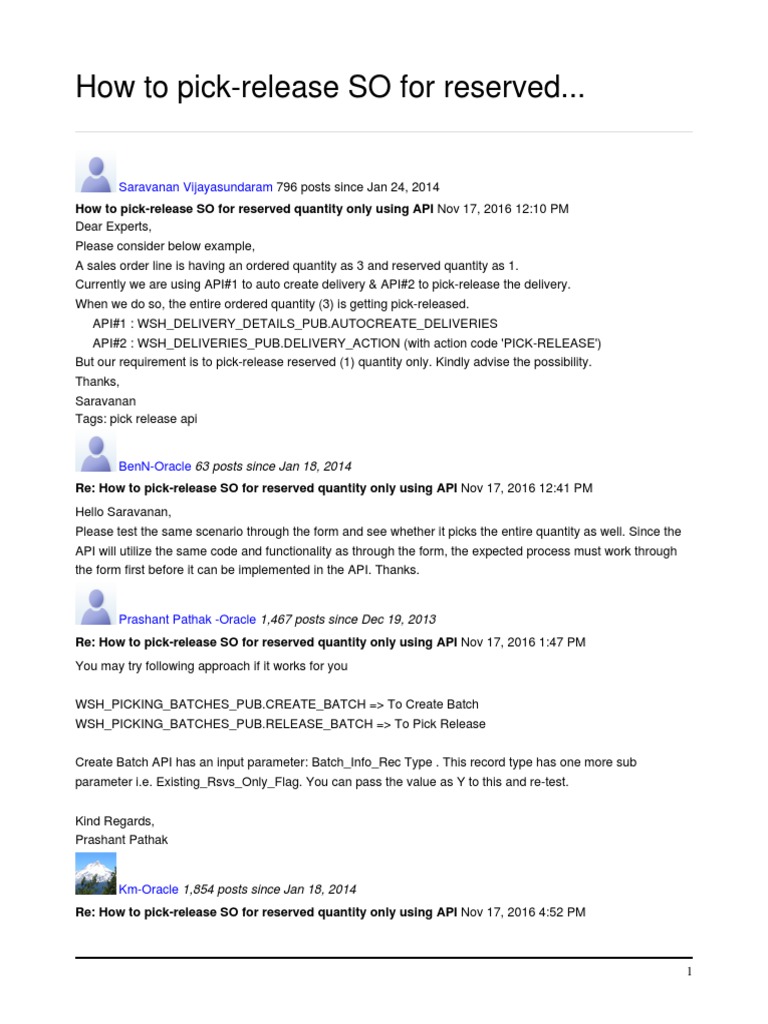 Pick-Release Reserved Quantity in Oracle | PDF | Application ...