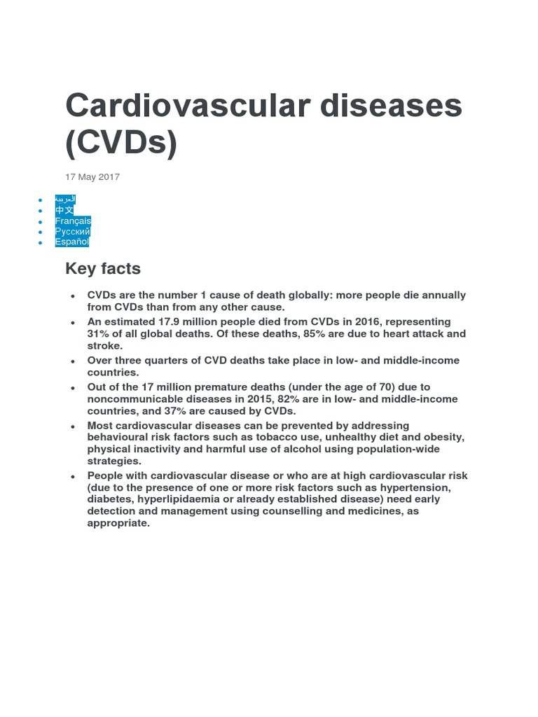 Cardiovascular Diseases (CVDS) : Key Facts | PDF | Cardiovascular ...